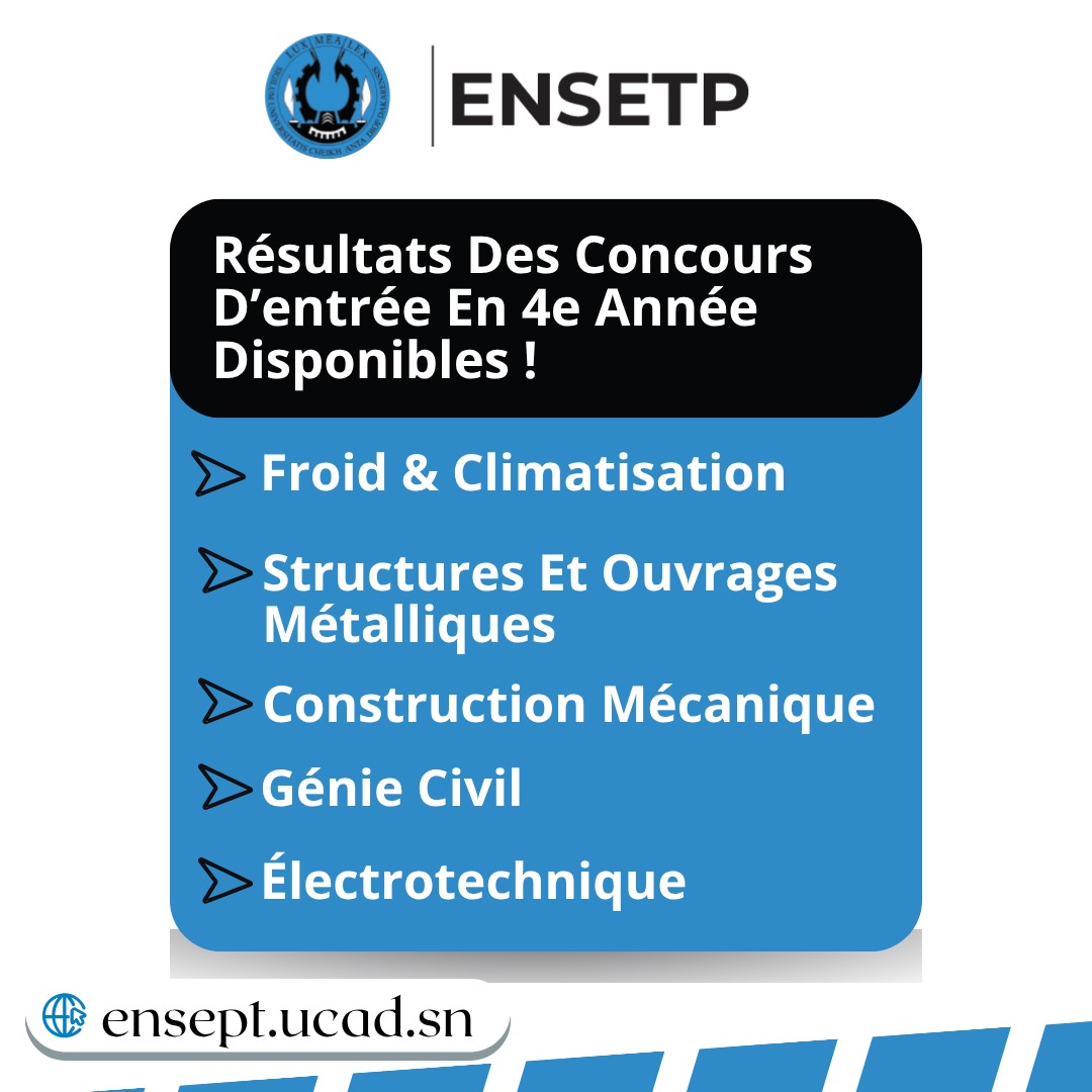 Résultats des concours d'entrée en 4e année Techniques Industrielles | ENSETP - Ecole Normale ...
